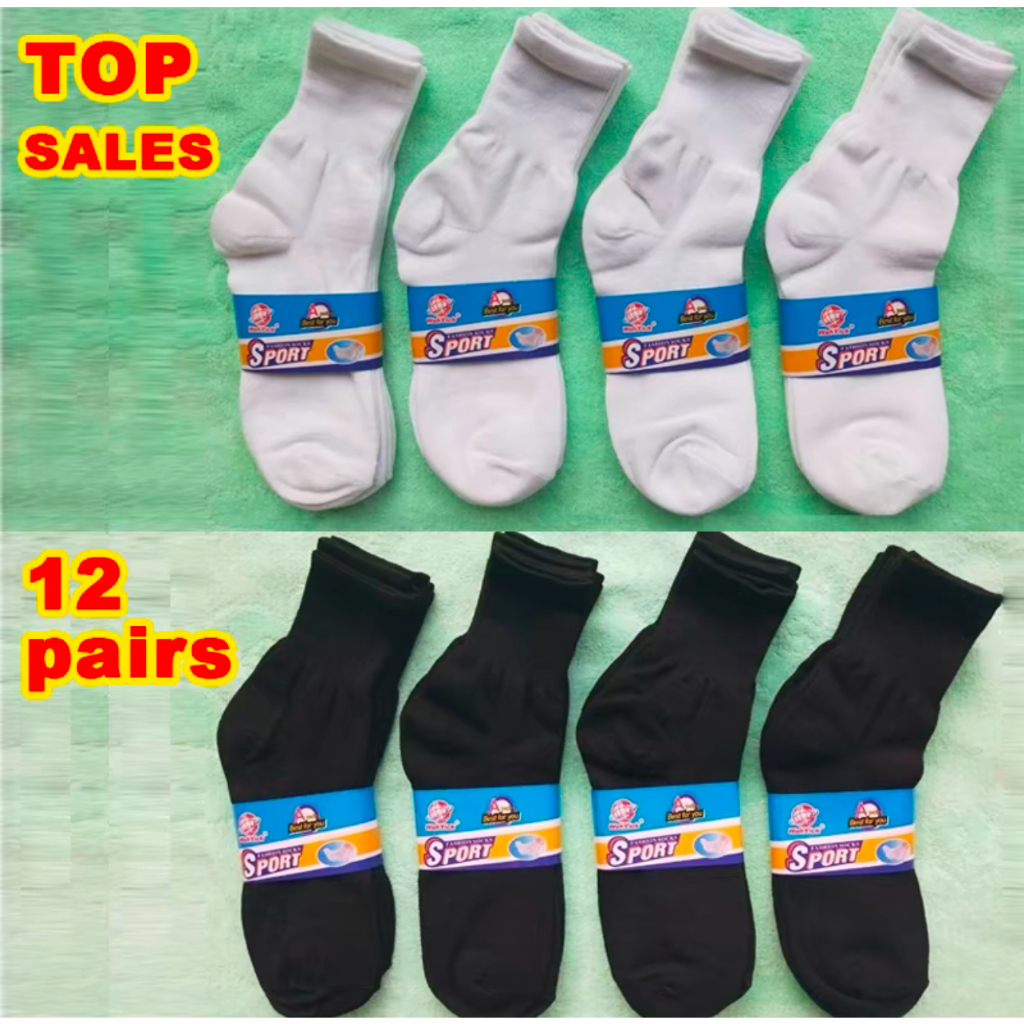 12 pairs of 35-46 unisex socks inblack and white for all groups ...