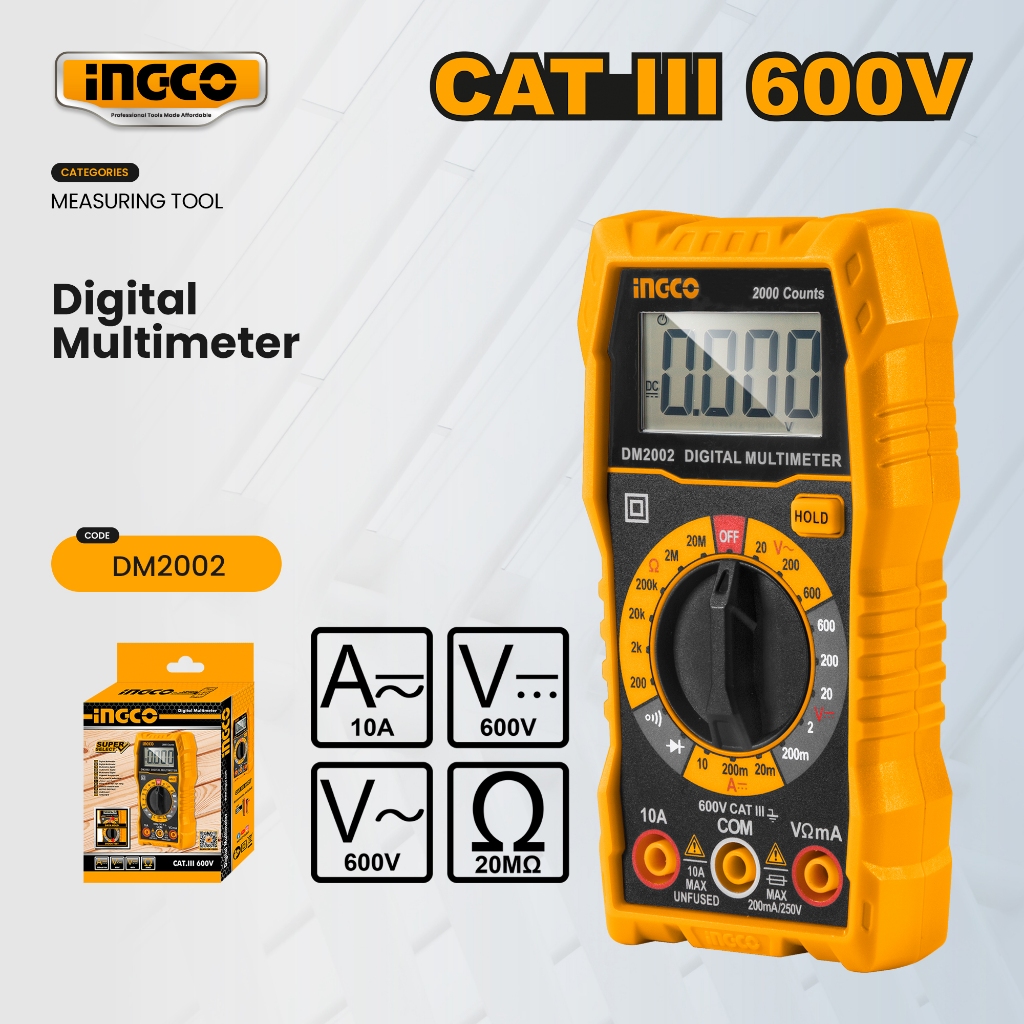 Ingco Digital Multimeter Tester Electrical Test Tool CAT.III 600V ...