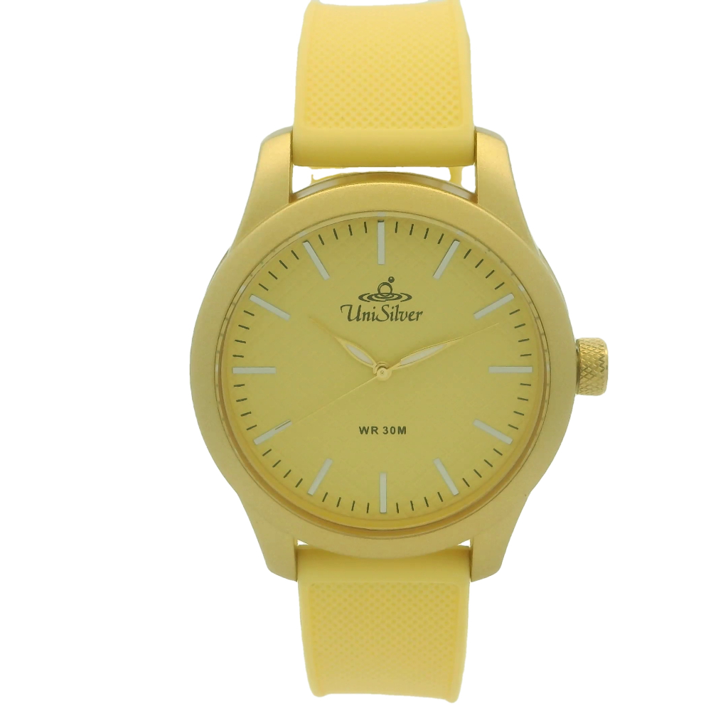 UniSilver TIME Men's All Yellow W/Square Pattern/Gold Hands & Casing ...