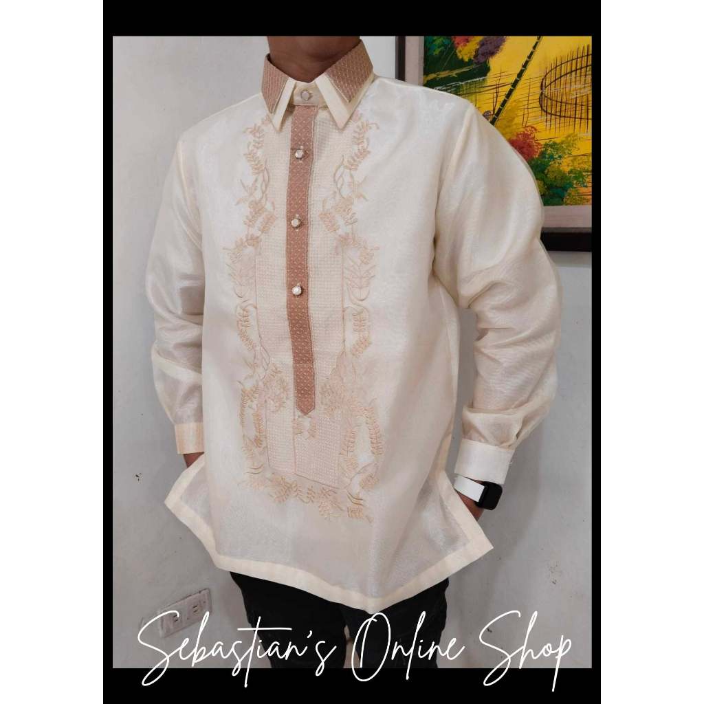 MODERN BARONG TAGALOG WITH DOUBLE COLLAR (RANDOM BURDA) | Shopee ...