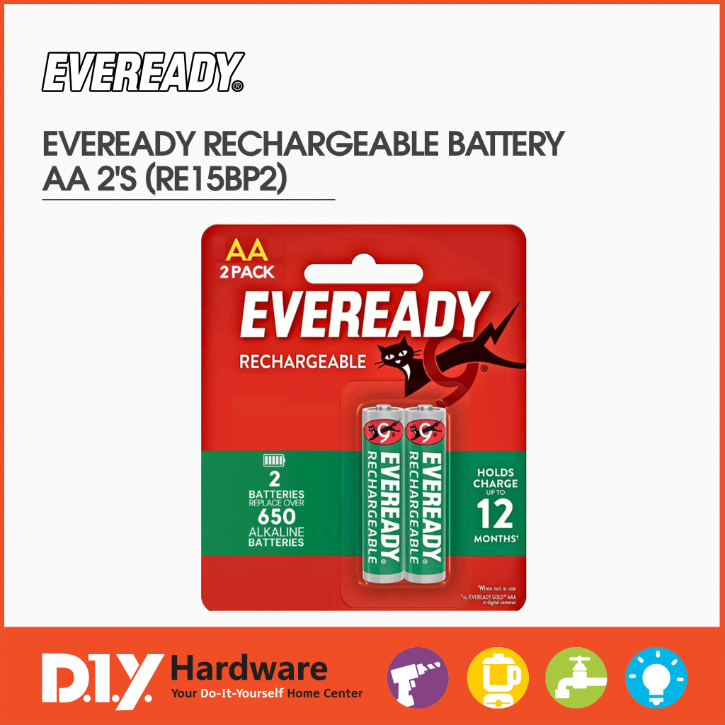 Eveready Rechargeable Battery AA 2's RE15BP2 | Shopee Philippines