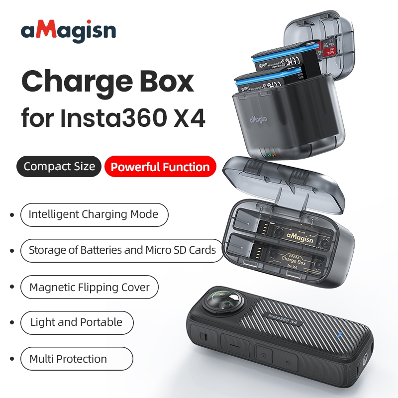 aMagisn Insta360 X4 Magisn Dual Charger - Crystal Case Charging Box ...