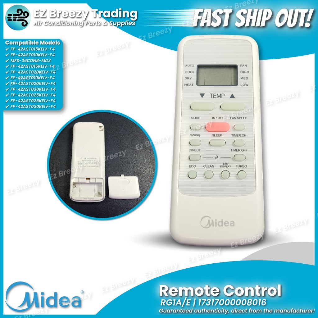 Aircon A/C Remote Control 17317000008016 | RG1A/E | Midea | Shopee ...