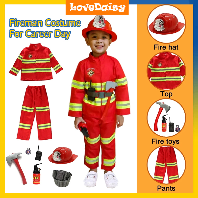 Firefighter Cosplay Costume Career Day clothing for Kids Halloween ...