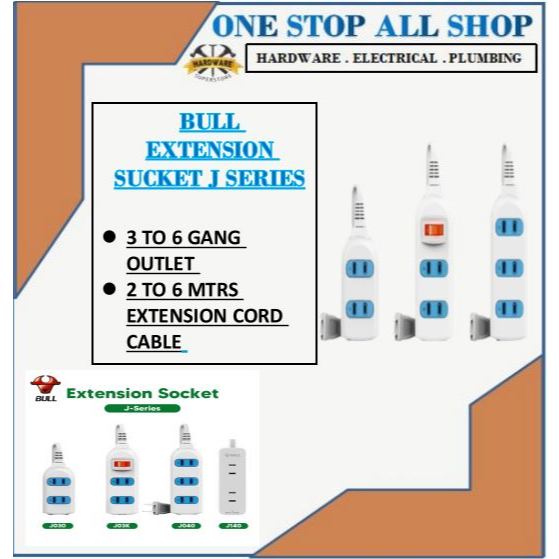 BULL EXTENSION SOCKET J Series 3 to 6 Gang Outlets and 2 to 6 Meters ...