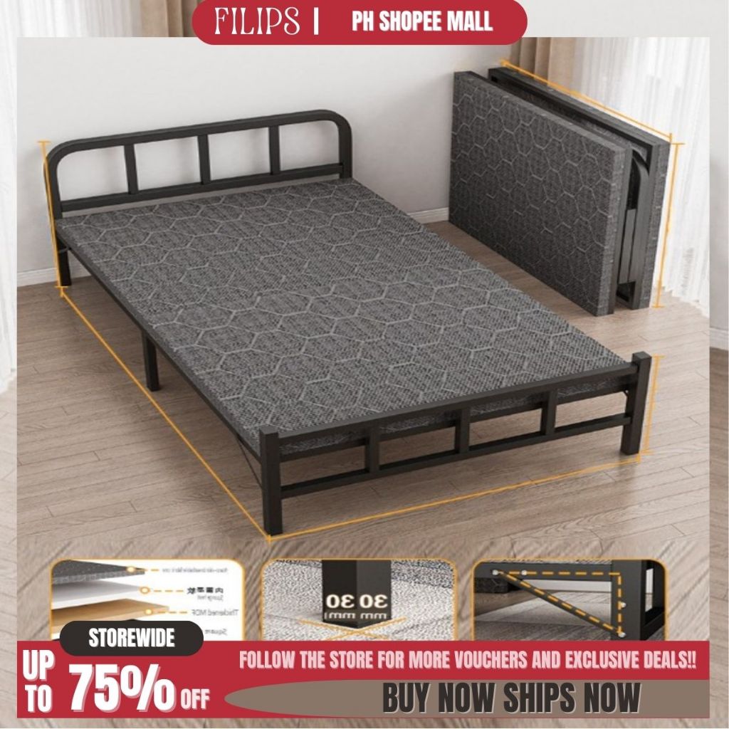 【COD/New Stock】Metal Folding Bed Single Foldable Portable Bedroom Bed ...