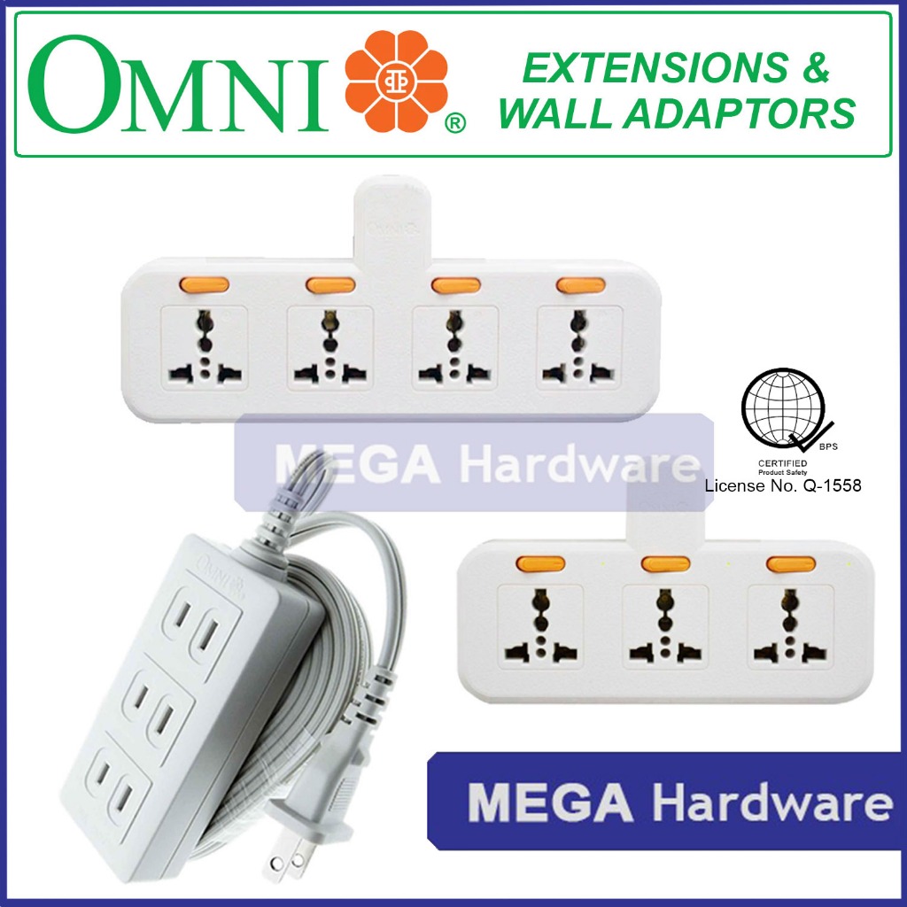 Omni 3-Gang 4-Gang (Wall Plug Universal Adaptor) or (Extension 4 meters ...