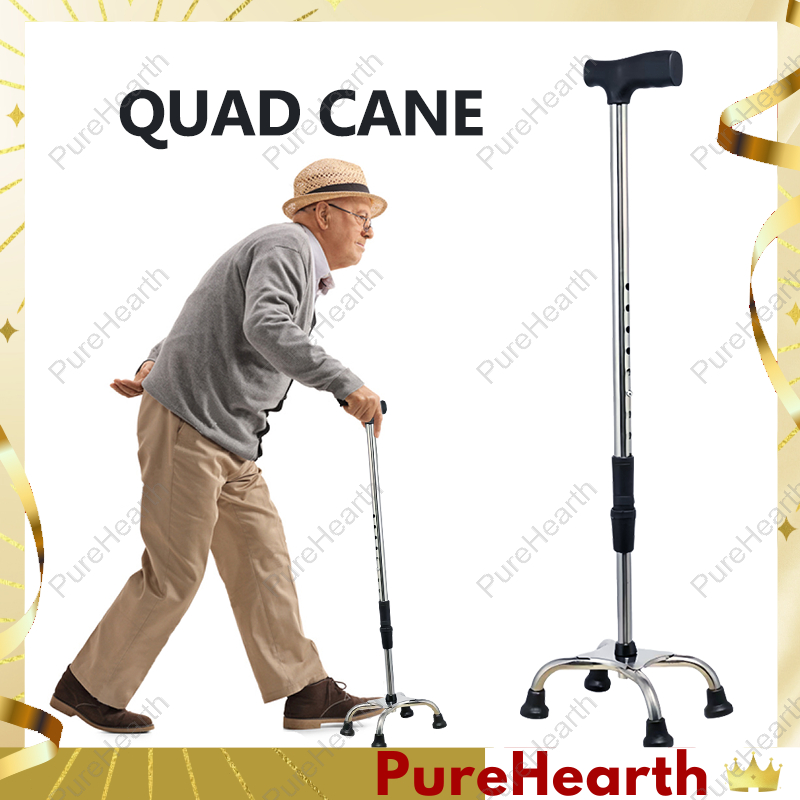 PureHearth Foldable Tungkod for Senior Original Quad Cane Adjustable ...