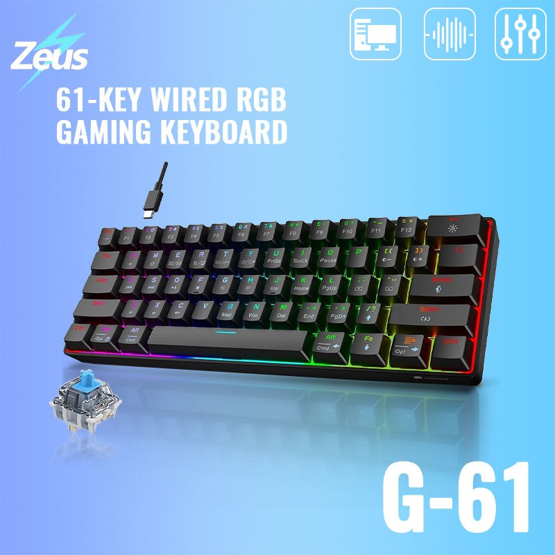 Zeus® Z-G61 Wireless Mechanical Keyboard Bluetooth Tri-Mode With Brown ...