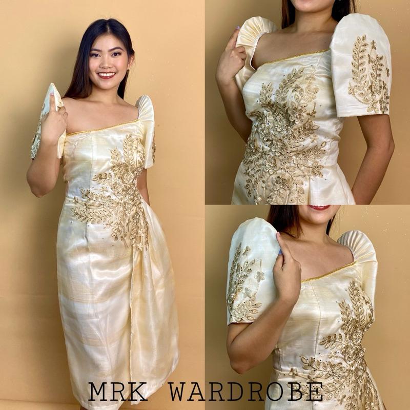 Modern Filipiniana Pinya Organza Dress with Pleated Skirt- “Pocahontas ...