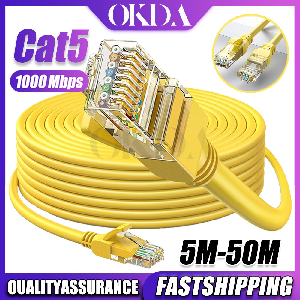 5m - 50m Yellow CAT5E RJ45 Ethernet Cable High Speed 1000Mbps Network ...