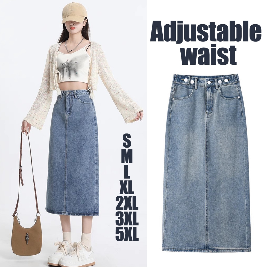 Plus size Cargo skirt long denim high waist slit skirt for women A-line ...