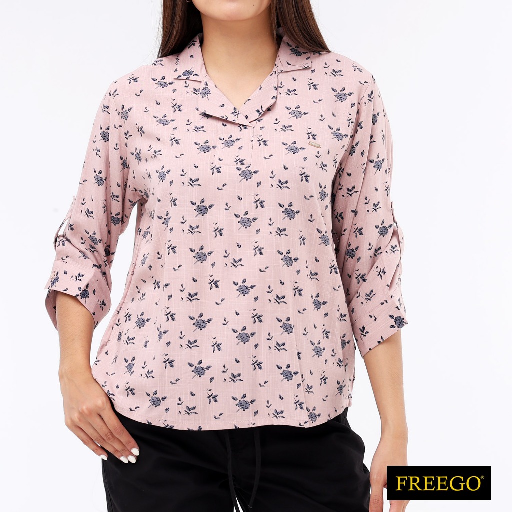 Freego Ladies Woven Printed Linen 3/4 Blouse AST04-0344 | Shopee ...