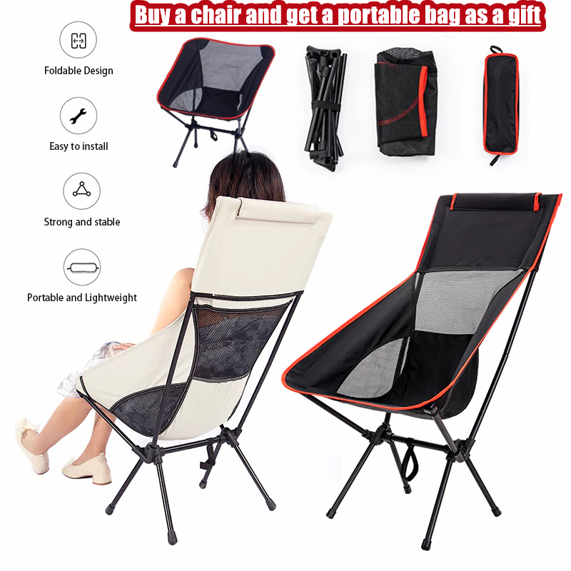 Outdoor Ultralight Camping Chair Portable Folding Moon Chair Low/High ...