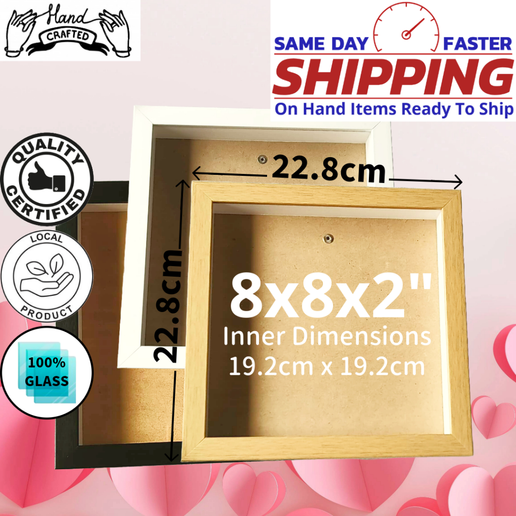 8x8x2 inch Depth 100% Glass (Not Acetate Plastic) Shadow Box Frames For ...