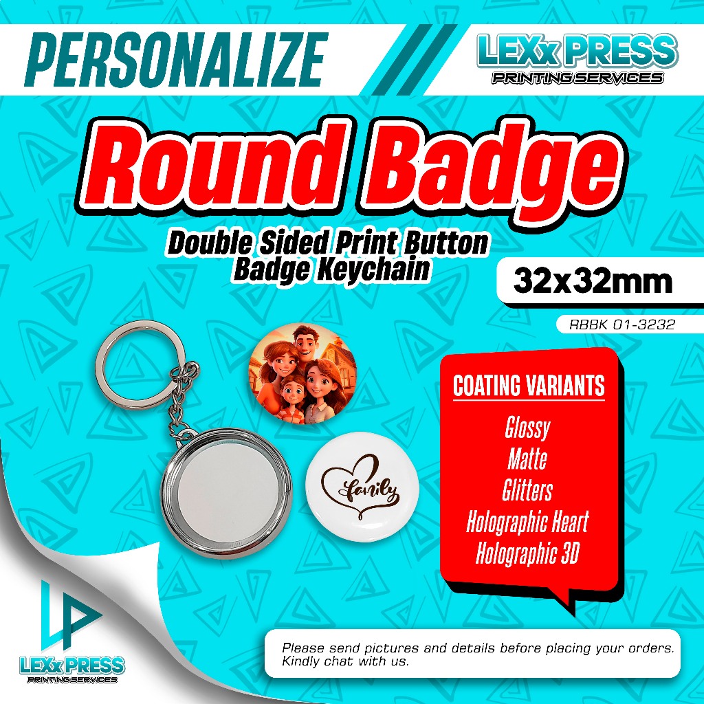 (50PCS and 100PCS) PERSONALIZED ROUND BADGE KEYCHAIN (32mmx32mm)and ...