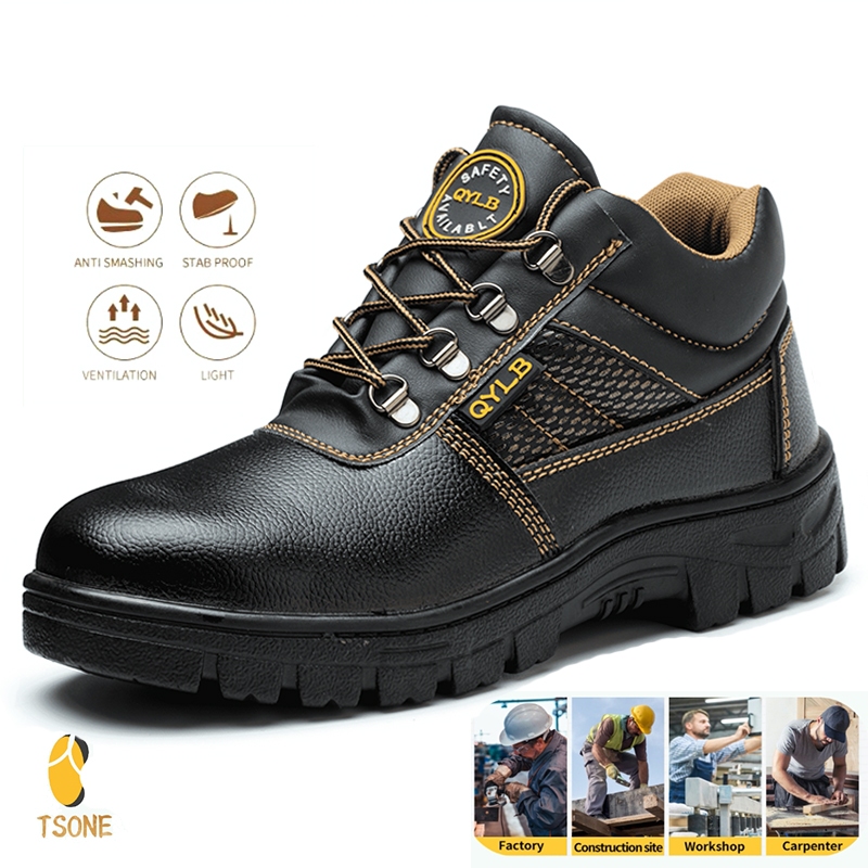 TSONE high-top safety boots steel toe cap safety shoes for men black ...