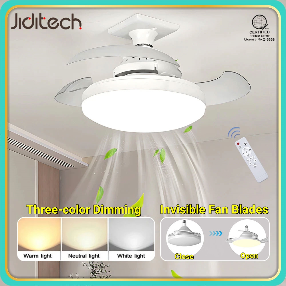 Jiditech Invisible Fan Light Ceiling Fans Light E27 Base Cooling Fan ...