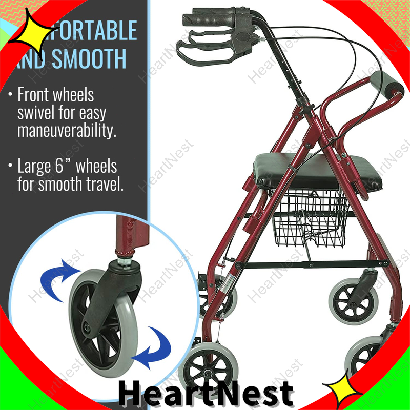 HeartNest Wheelchair For Adult Medical Rollator Walker Foldable With ...