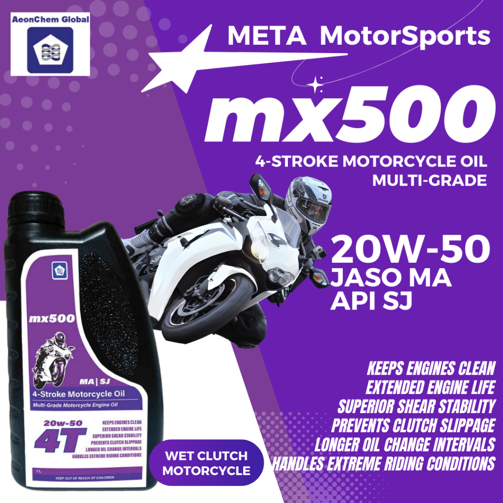 4T Four-Stroke Multi-Grade Motorcycle Engine Oil JASO MA API SJ- META mx500 - SAE 20w-50 - 1 ...