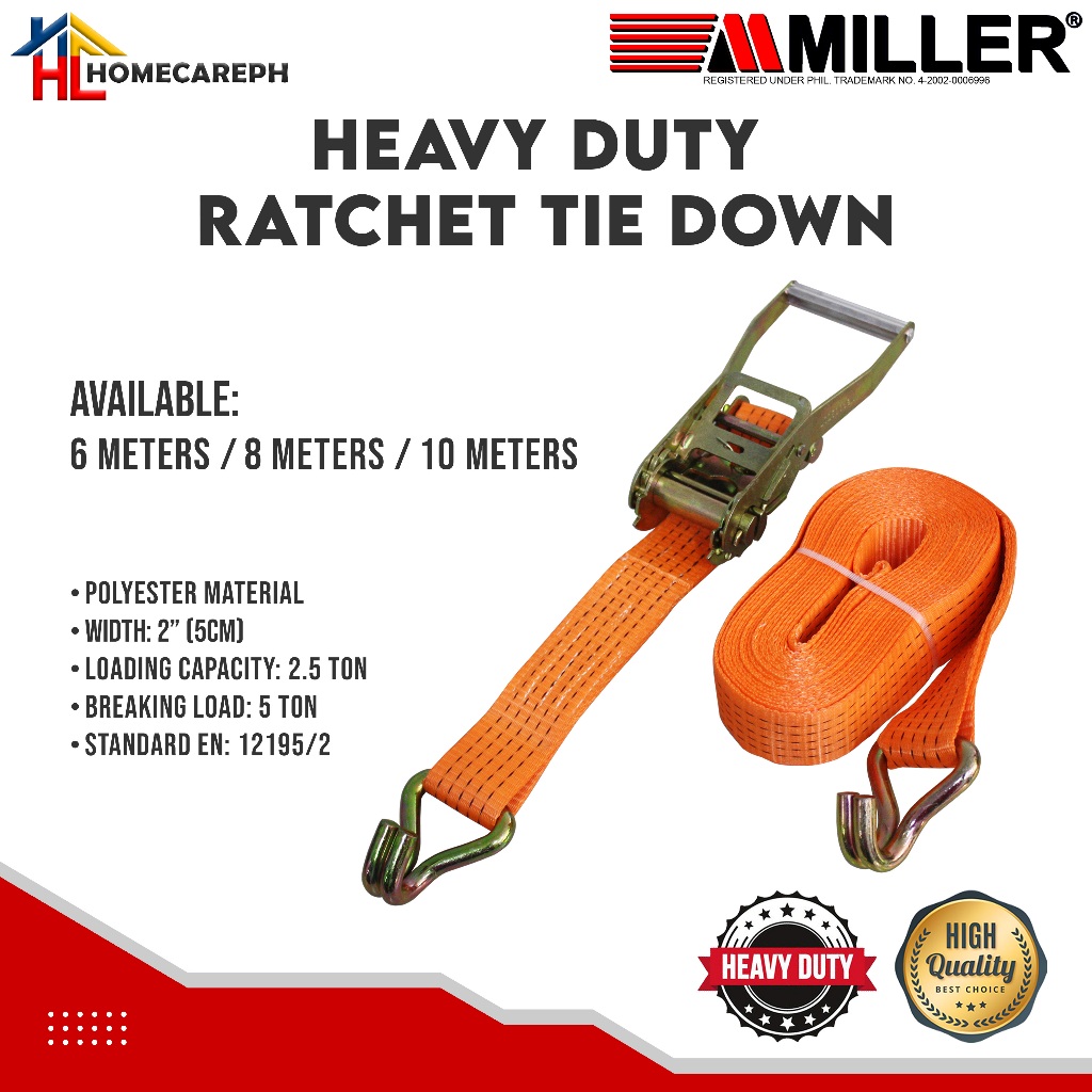 Miller Heavy Duty Ratchet Tie Down 6M / 8M / 10M (5 Tons) | Shopee ...