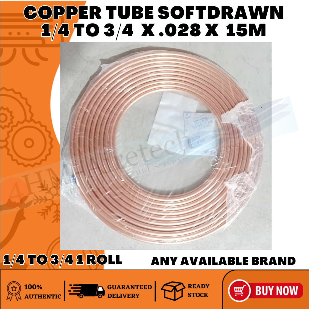 4HMC Copper Tube SIZES 1/4 - 3/8 - 1/2 - 5/8 - 3/4 X 0.028 X 1roll/15M ...