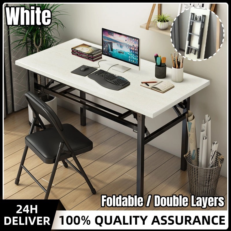 White Foldable Table Double Layers Family Dining Table Computer Desk ...