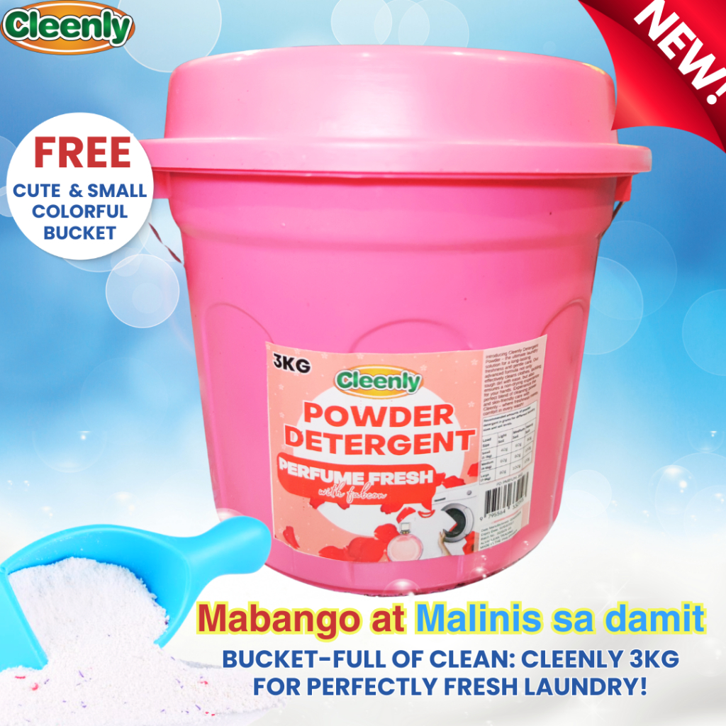 CLEENLY - Powder Detergent - PERFUME FRESH - 3kg SEALED Colored Bucket ...