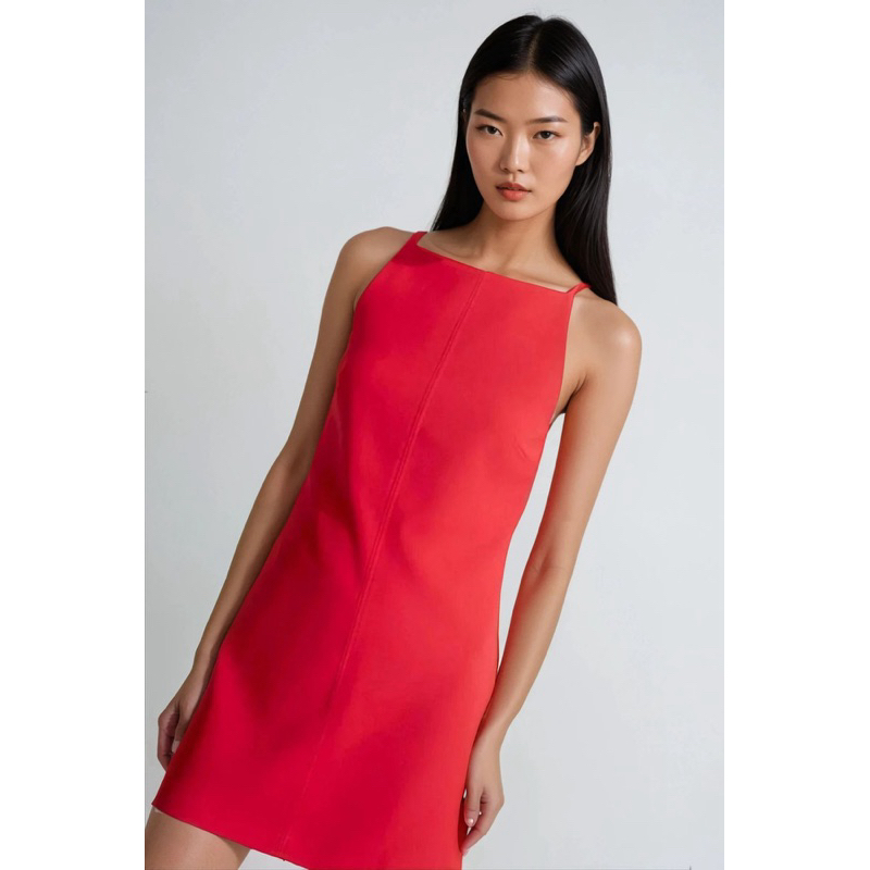 AMINA Square-Neck Mini Dress (Red) | Shopee Philippines