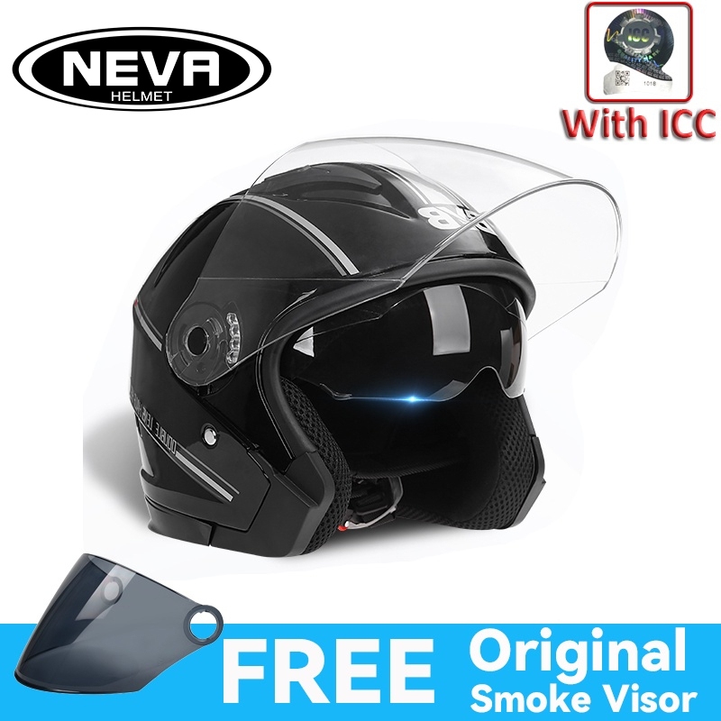 NEVA Hf-16 Half Face Motorcycle Helmet Free Smoke Visor Dual Visor ...