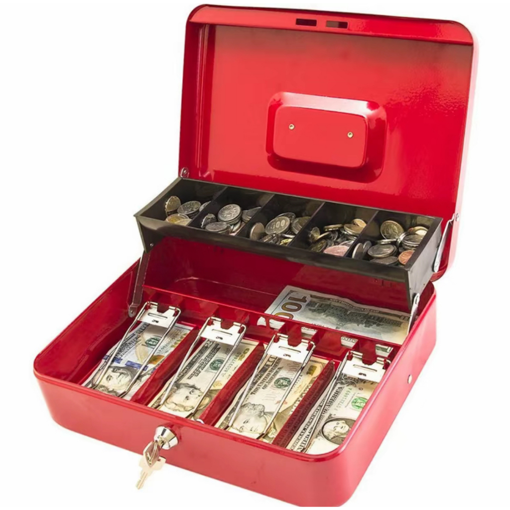 Cash Box with Money Tray Durable Large Steel Money Box 5 Compartment ...
