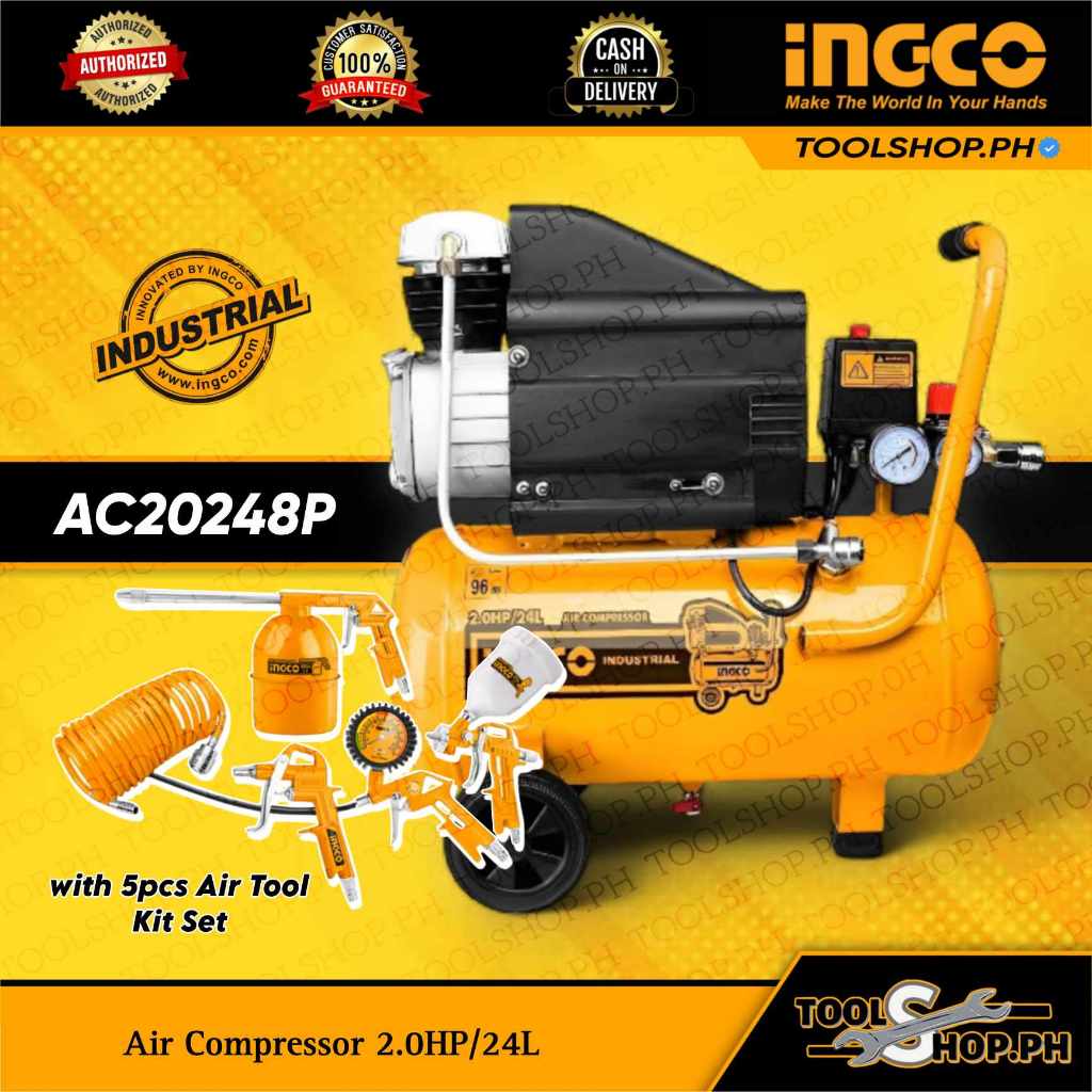INGCO INDUSTRIAL 24L Air Compressor 2HP AC20248P WITH COMPLETE SET ...