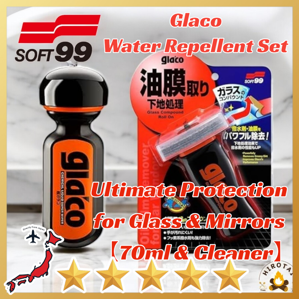 SOFT99 Glaco Water Repellent Set - Ultimate Protection for Glass & Mirrors 【70ml & Cleaner ...