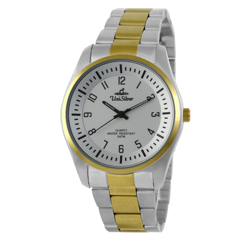 UniSilver TIME Men's Two Tone /Silver Gold / Off White Analog Stainless ...
