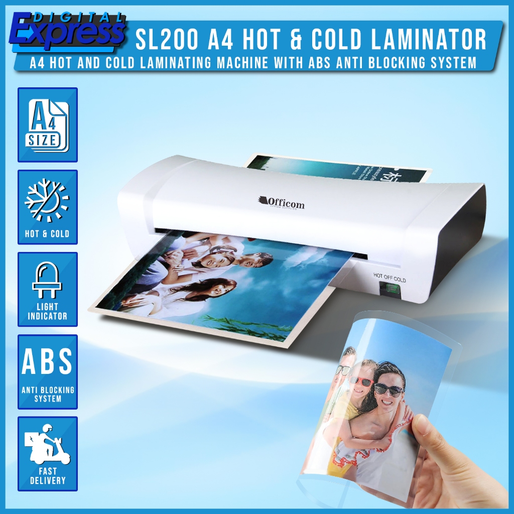 Officom SL200 A4 Size Laminator Hot & Cold Laminating Machine Set for Document and Cards ...