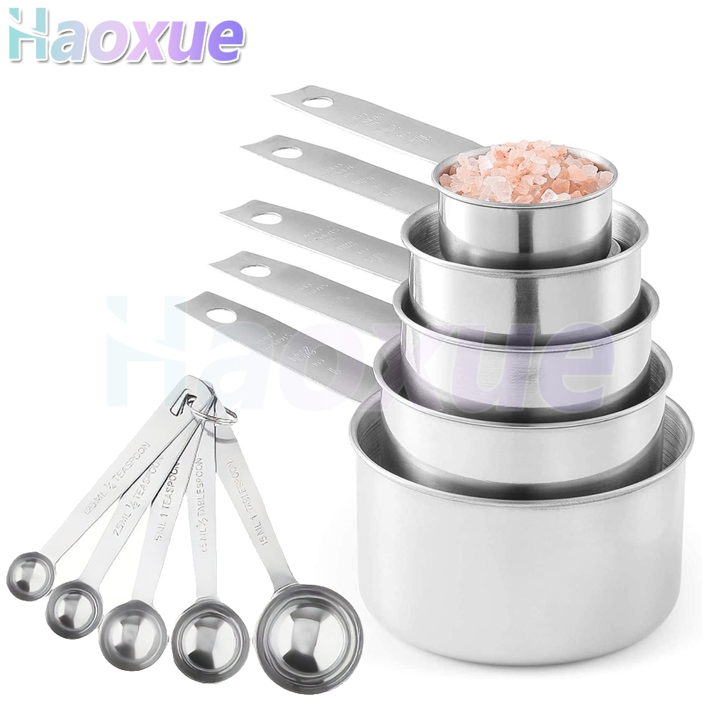 8pcs Stainless Steel Measuring Set Cups & Spoons For Kitchen Baking And ...