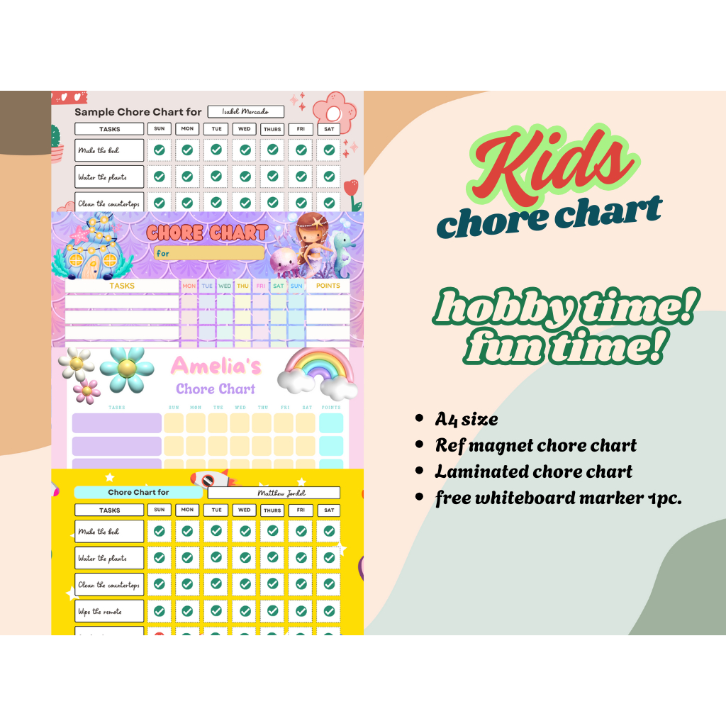 A4 Size Kids Chore Chart Fun Chart Play Chart - Laminated & Ref Magnet ...