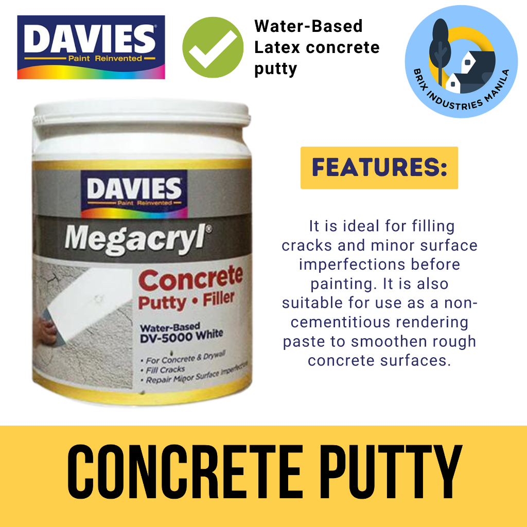 Davies Concrete Putty & Filler White Megacryl Latex 1 Liter or 4 Liters ...