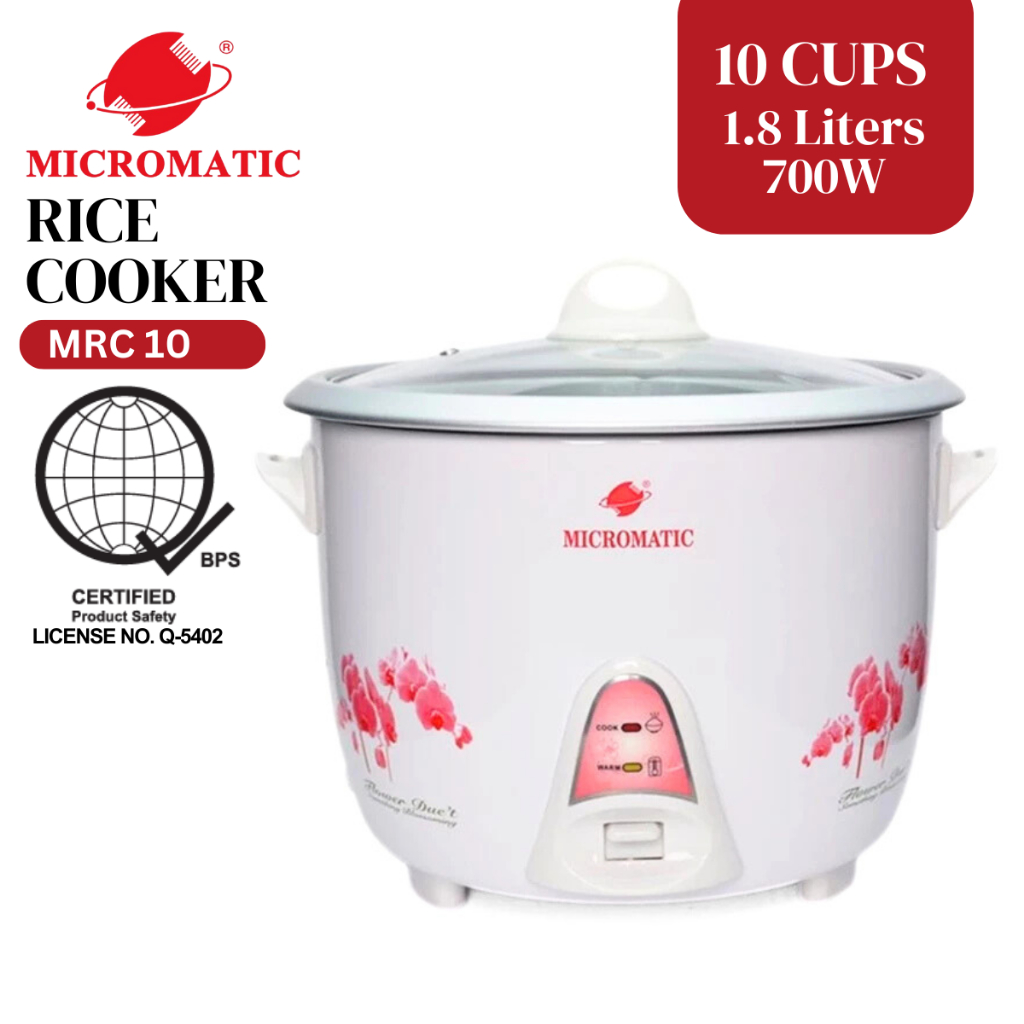 Micromatic Rice Cooker with Glass Cover White Body Flower Design 1.8L ...