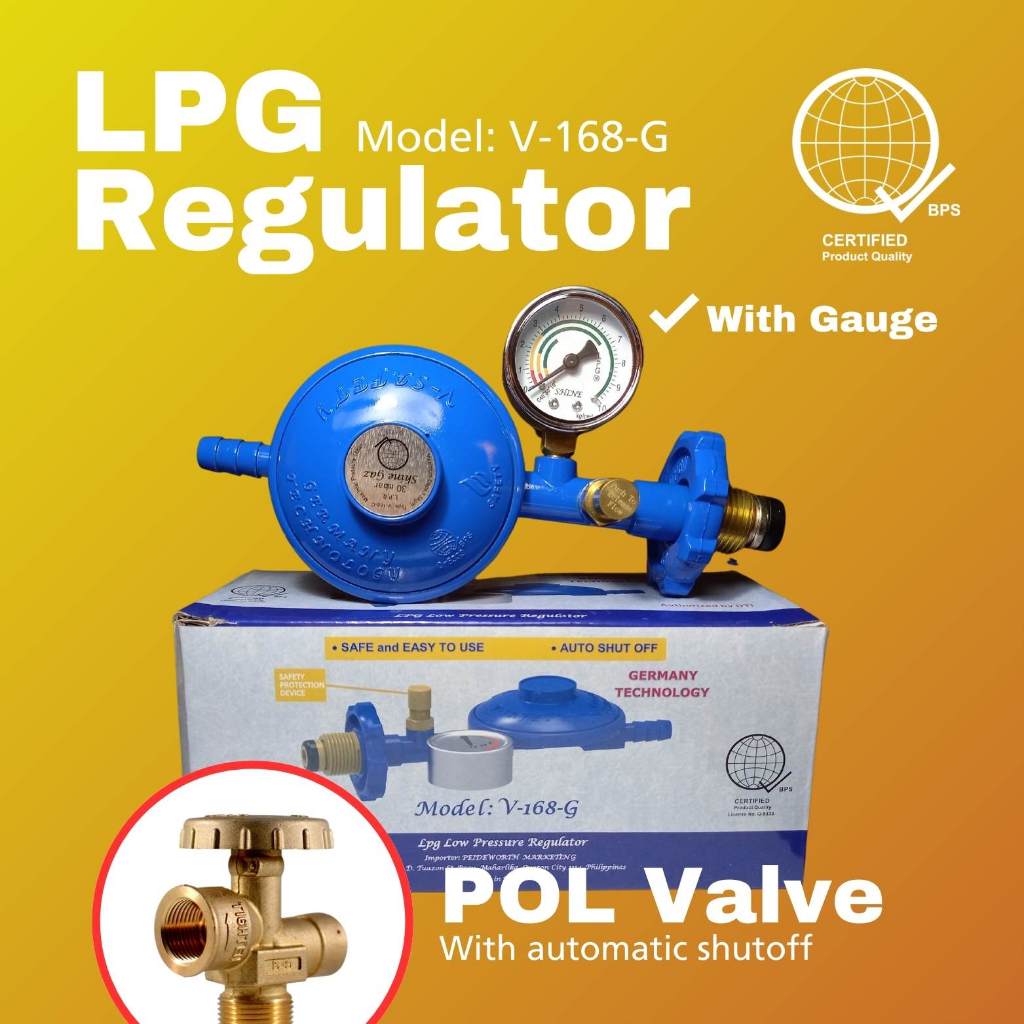 LPG Gas Regulator POL Full Valve with Automatic Shutoff with Gauge ...