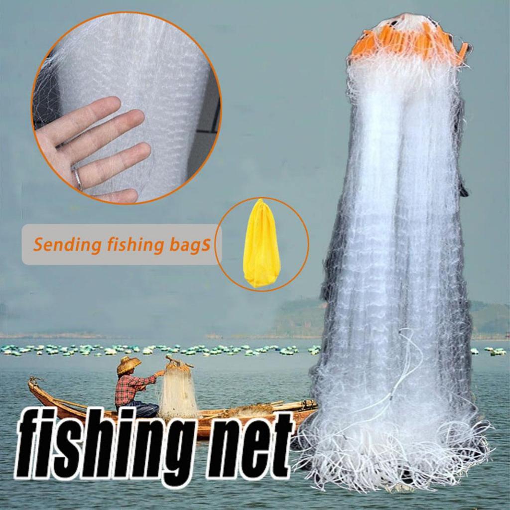 3-Layer Fishing Net 25-70m Ready To Use Nylon Mesh Material With Float ...