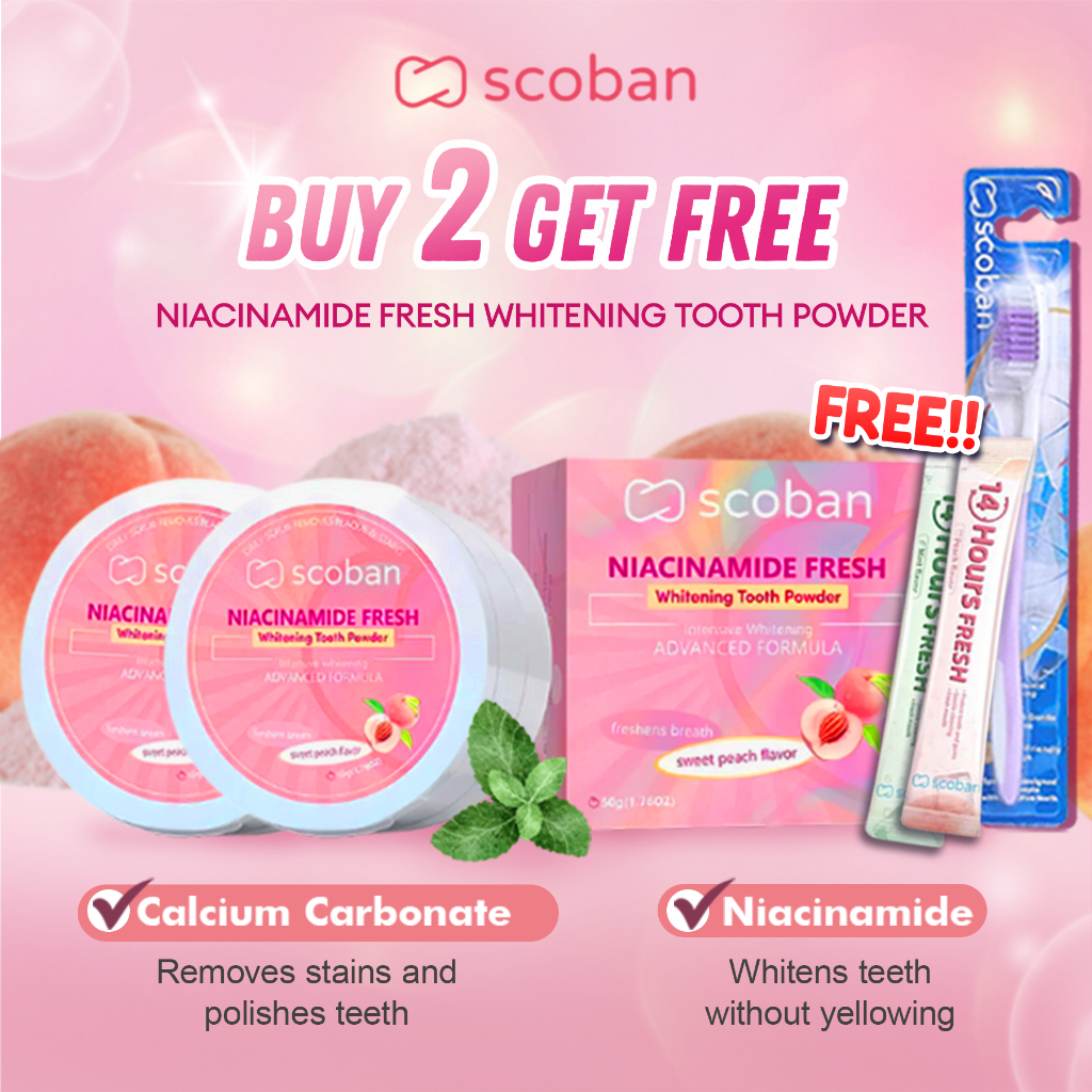 Scoban Niacinamide Fresh Whitening Tooth Powder 50g Peach Mint Flavor ...