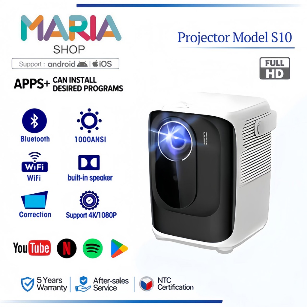 Projector S10 Portable Smart Mini 4K UHD LED Projector OS Android WiFi ...