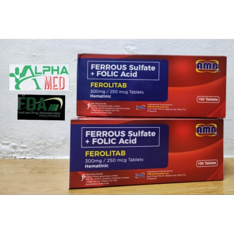 FEROLITAB Ferrous Sulfate + Folic Acid 300mg/250mcg Tablet | Shopee ...