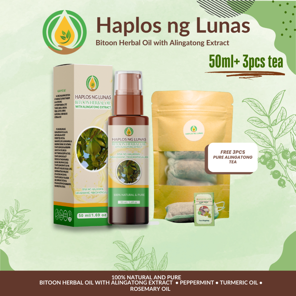 Haplos ng Lunas - Bitoon Herbal Oil with Alingatong Herbal Tea 50ml ...