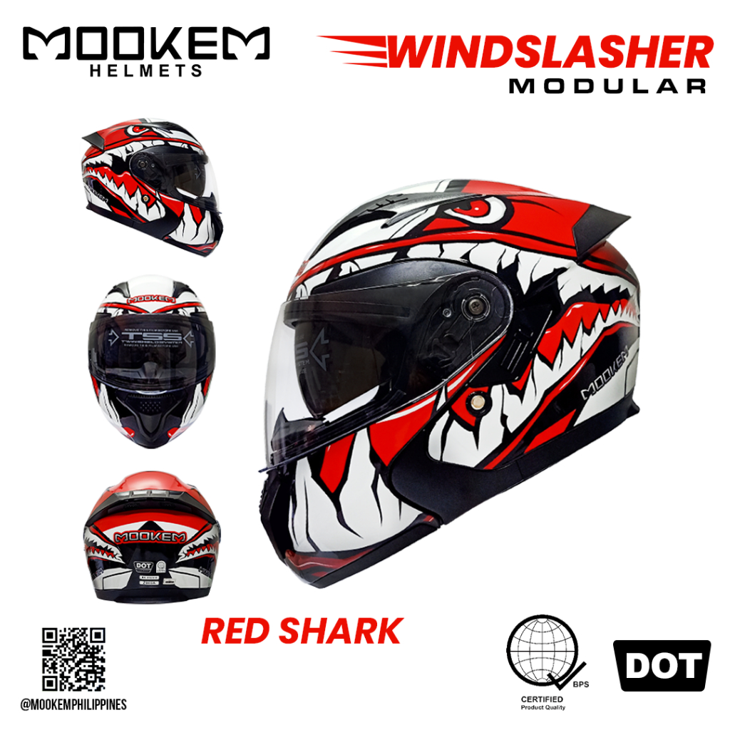 Mookem Helmet Z003A Windslasher-Red Shark Modular Dual Visor Helmet ...