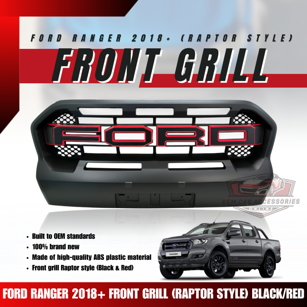 GCAO FORD RANGER 2018+ front GRILL (RAPTOR STYLE) BLACK/RED (11713 ...