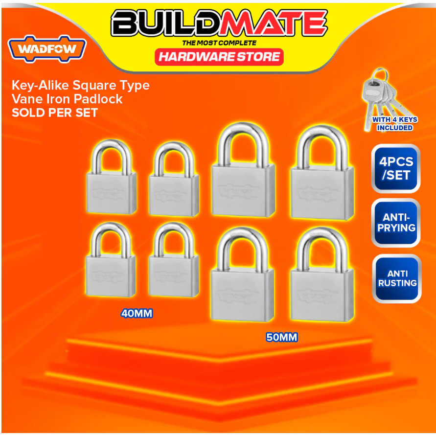 BUILDMATE Wadfow 4PCS Key-Alike Square Type Vane Padlock Set 40MM ...