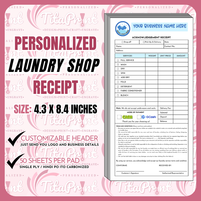 Customized Laundry Shop Receipt Non Official/Non BIR | Shopee Philippines