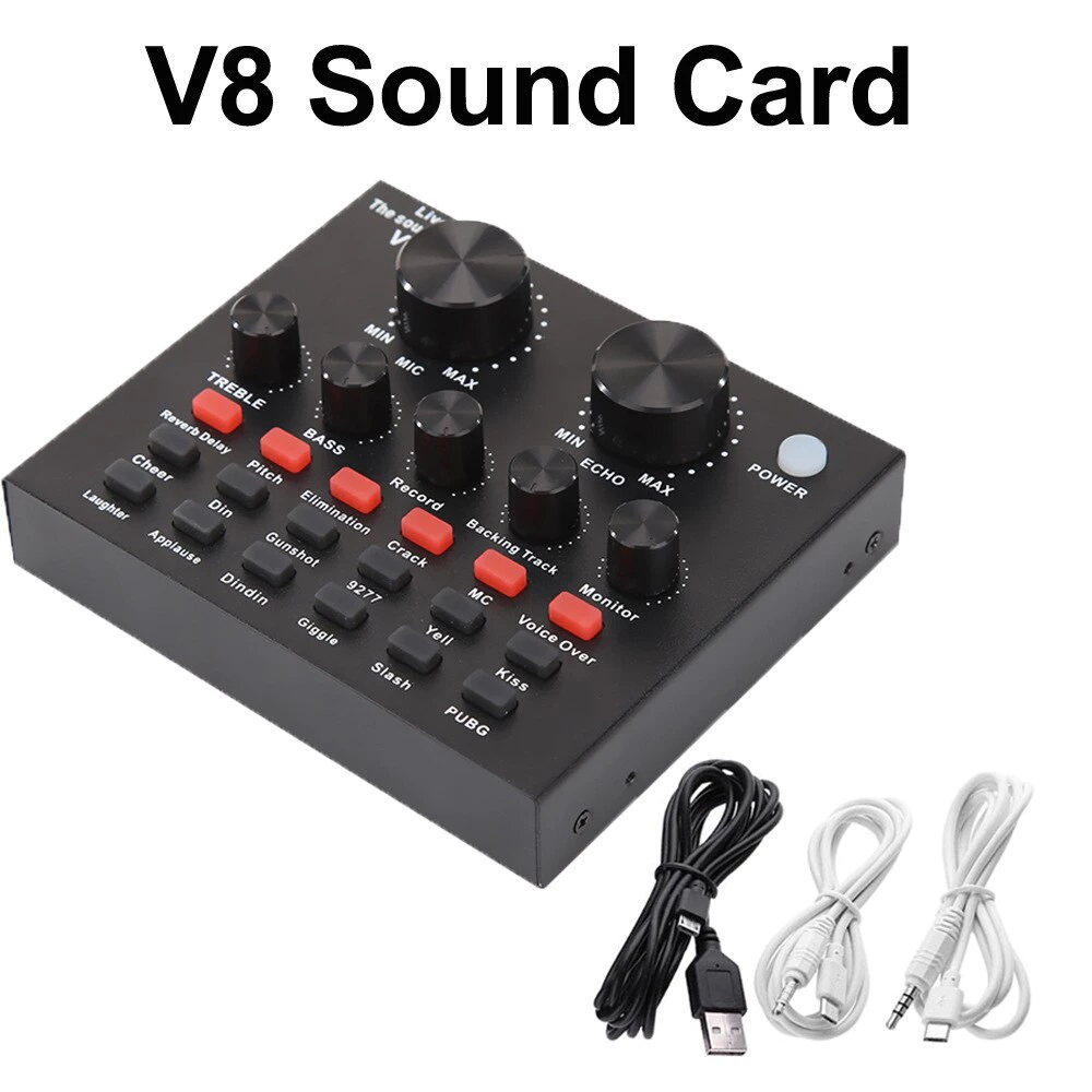 V8 Sound Card Audio Auto Tune Karaoke Microphone Live Broadcast Sound ...